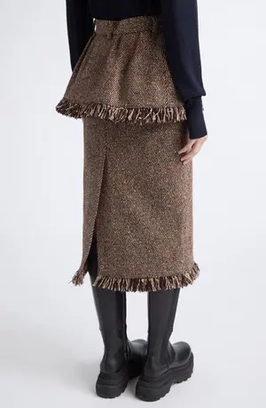 Sacai Nep Tweed Fringe Midi Skirt - Beige