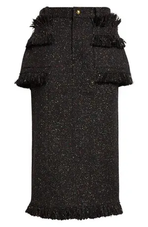 Sacai Nep Tweed Fringe Midi Skirt