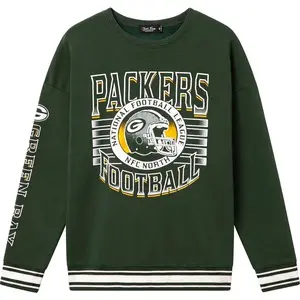 Junk Food Green Bay Packers Oversize Striped Rib Fleece Crewneck Sweatshirt - Hunter