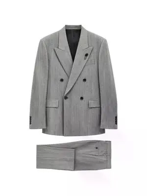 LARDINI Double-breasted Patterned Suit - Grey