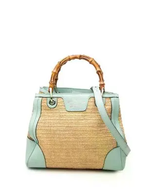 Gucci 2000-2015 Small Raffia Bamboo Shopper Satchel