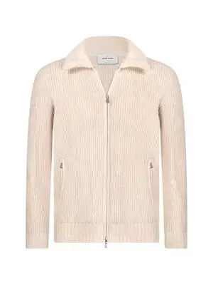 GRAN SASSO Shearling-collar Ribbed-knit Jacket - Neutrals