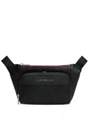 TOMMY HILFIGER Logo-plaque Pebbled Messenger Bag - Black