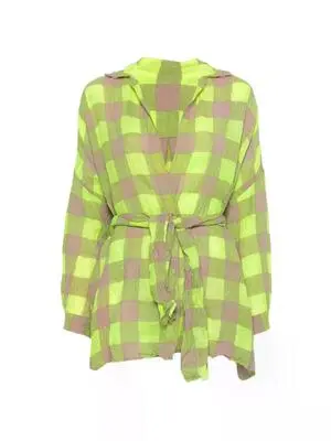DANIELA GREGIS Check-pattern Belted Shirt - Green