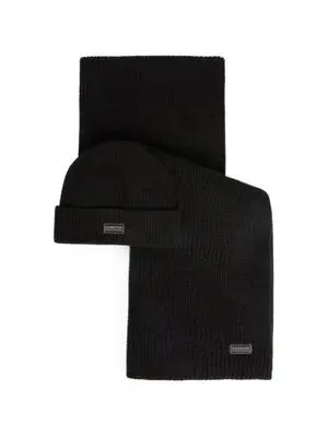 Barbour Sweeper Legacy Ribbed-knit Hat And Scarf Set - Black