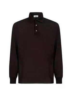 LARDINI Fine-knit Wool Polo Shirt - Brown