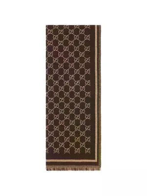 Gucci Gg Wool Jacquard Scarf - Brown