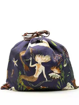 Loewe 2020 Paula Ibiza Canvas Mermaid Print Drawstring Pouch - Blue