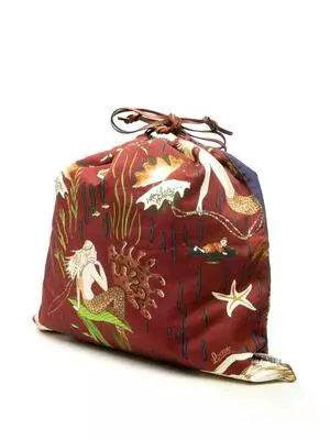 Loewe 2020 Paula Ibiza Canvas Mermaid Print Drawstring Pouch - Blue