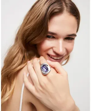 UNODE50 Sterling -plated Ring With Purple Crystal
