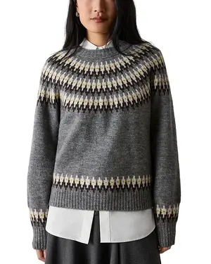 WHISTLES Fair Isle Round Neck Sweater - Grey/multi