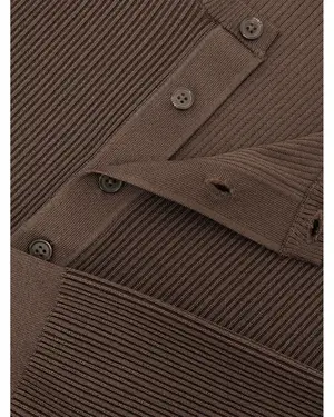 REISS Declan Ribbed Crewneck Henley Shirt - Chocolate