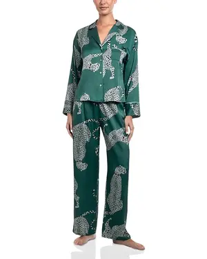 MIDNIGHT BAKERY Satin Long Sleeve Pajama Set - Emerald