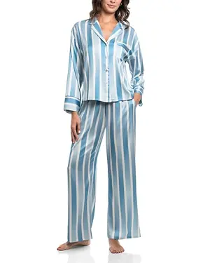 MIDNIGHT BAKERY Satin Long Sleeve Pajama Set - Blue
