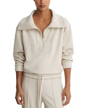 REISS Layla Funnel Neck Half Zip Sweatshirt - Ivory