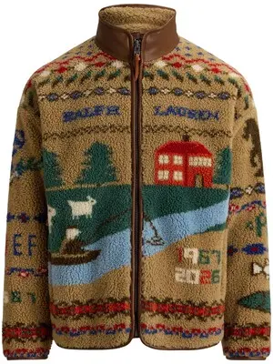 Polo Ralph Lauren Scenic Pile Fleece Jacket Sweatshirt By - Beige
