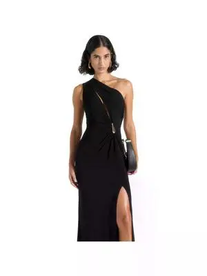 Manière De Voir Vanessa Asymmetric Ruched Teardrop Detail Maxi Dress - Black