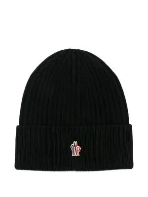 MONCLER GRENOBLE Logo-patch Ribbed Beanie Hat - Black