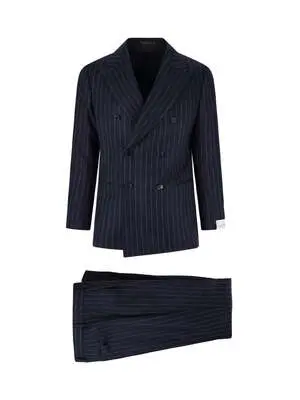 Caruso Double-breasted Pinstripe Suit - Blue