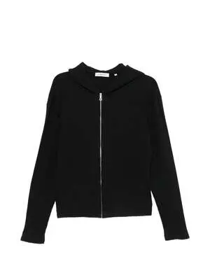 SUNFLOWER Mini Ribbed Knit Hoodie With Front Zip - Nero