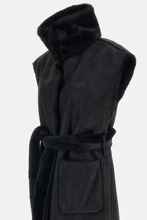 STAND STUDIO Oaklynn Long Faux Fur Vest With Belt - Multicolor