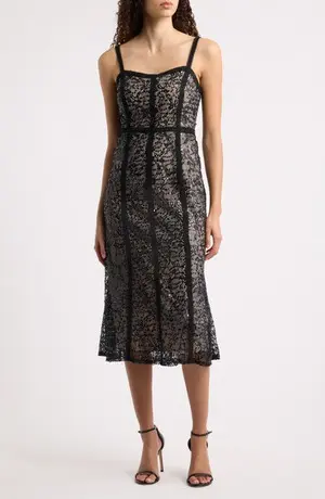 Sam Edelman Sequin & Lace Seam Detail Midi Dress