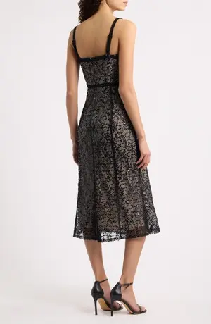 Sam Edelman Sequin & Lace Seam Detail Midi Dress