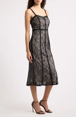 Sam Edelman Sequin & Lace Seam Detail Midi Dress
