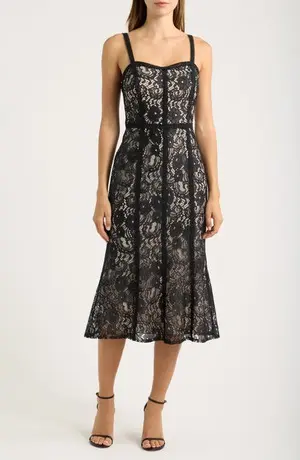 Sam Edelman Sequin & Lace Seam Detail Midi Dress