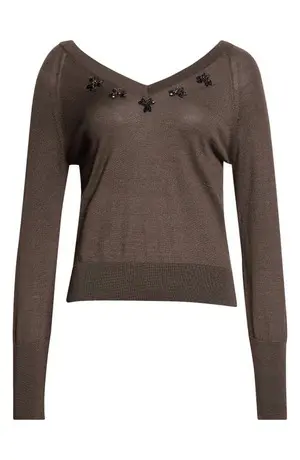 Simone Rocha Embellished V-neck Sweater - Moss/jet