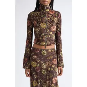 SIEDRES Jun Stretch Velvet Devoré Crop Zip Jacket - Brown Multi