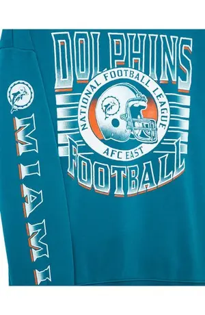 Junk Food Miami Dolphins Oversize Striped Rib Fleece Crewneck Sweatshirt - Teal