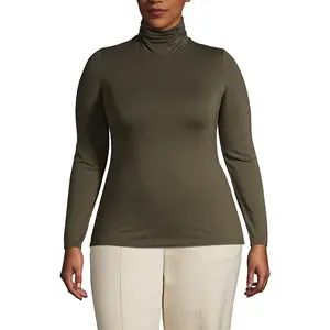 LANDS' END Lightweight Jersey Long Sleeve Turtleneck - Forest Moss