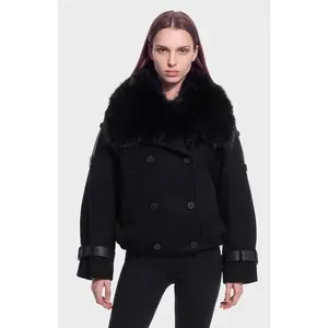 Rudsak Maemi Wool Bomber With Faux Fur Collar - Black