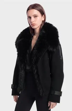 Rudsak Maemi Wool Bomber With Faux Fur Collar