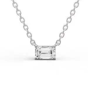 SEREIA OFFICIAL 14k Gold 0.75 Ct Lab Grown Emerald Shape Diamond Pendant White Gold - Silver