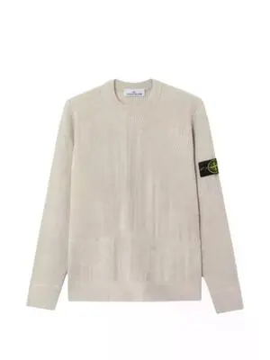 STONE ISLAND 5100053 Full Rib Rws Wool Regular-fit Crewneck Jumper With Fine-ribbed Trims - Neutrals