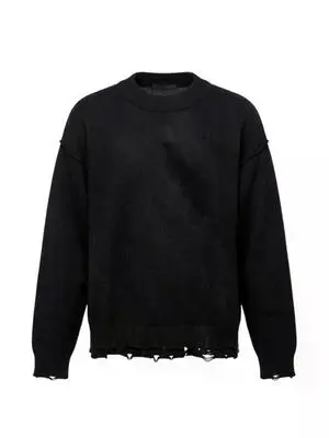 MOOD-ONE Distressed Logo-embroidered Sweater - Black