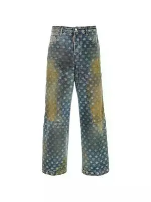 DSQUARED2 Monogram-print Panelled Jeans - Blue