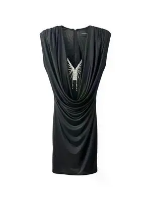 John Richmond Crystal-embellished Draped Mini Dress - Black