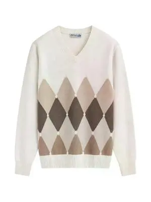 BALLANTYNE Argyle-intarsia V-neck Sweater - Neutrals