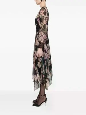 NISSA Lace Insert Chiffon Midi Dress