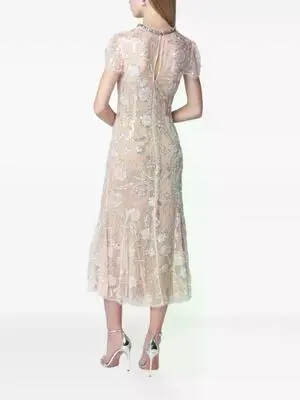 SELF-PORTRAIT Pink Flower Sequin Embellished Midi Dress