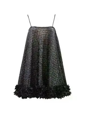 Loretta Caponi Sequin-embellished Floral-appliqué Mini Dress - Black