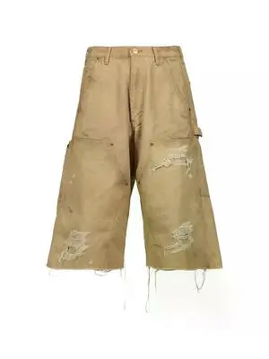 KAMIYA Boro Duck Distressed Duck-canvas Bermuda Shorts