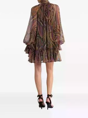 Etro Silk Mini Dress With Ruffles And Paisley Motif