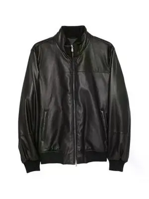 MANDELLI Ribbed-trim Leather Jacket - Brown