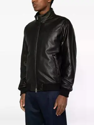 MANDELLI Ribbed-trim Leather Jacket