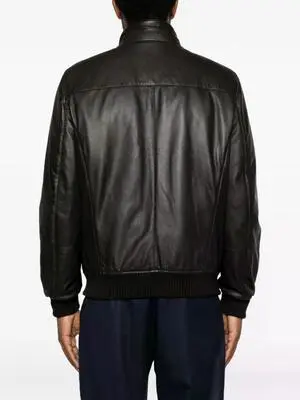 MANDELLI Ribbed-trim Leather Jacket