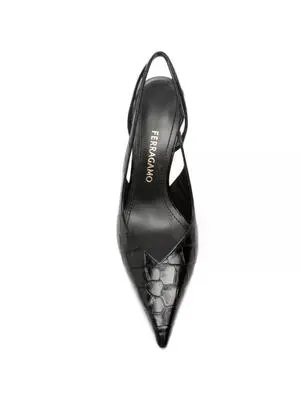 FERRAGAMO Dafne Croc-effect Slingback Pumps